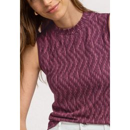 Street One Damen Shirttop, lila, Gr. 38, gemustert, Jersey, Obermaterial: 58% Baumwolle, 38% Modal, 4% Elasthan, Tops, Sommertop mit grafischem
