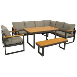 Pharao24.de Gartenm&ouml;bel Set Gartentischgruppe 252 cm breit mit sechs Sitzpl&auml;tzen (vierteilig)