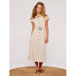 Apricot Damen Midikleid "Vintage-Knopfkleid", wei&szlig;, Gr. 36, uni, gewebt, Obermaterial: 80% Viskose CV. 20% Leinen LI., Kleider, mit G&uuml;rtel