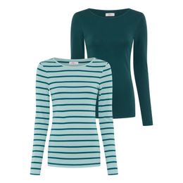 Flashlights Damen Langarmshirt "aus Baumwolle, Trendstarke Farben und Streifen, im Doppelpack", gr&uuml;n, Basic, Gr. 32, unifarben, Rippware,