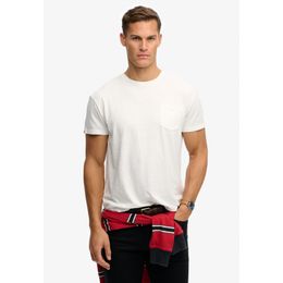Superdry Herren Rundhalsshirt "COTTON CLASSIC LINEN PKT TEE", wei&szlig;, Gr. S, unifarben, Single Jersey, Obermaterial: 80% Baumwolle, 20% Leinen, Shirts,