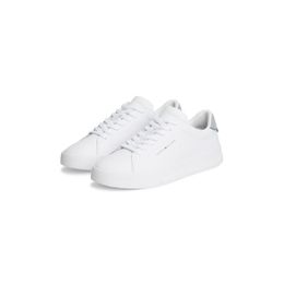 Tommy Hilfiger Herren Sneaker "TH COURT LTH DETAIL ESS", Gr. 40, wei&szlig;, Leder, Lederimitat, unifarben mit Farbeinsatz, Basic, Schuhe, Freizeitschuh,