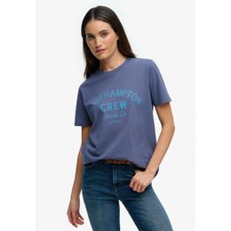 Superdry Damen Print-Shirt "BEACH CLUB RELAXED TEE", blau, Gr. M, bedruckt, Single Jersey, Obermaterial: 100% Baumwolle, Shirts, aus Baumwolle und
