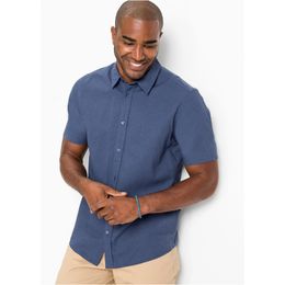 bonprix Herren Kurzarmhemd, blau, Gr. 41, Web, Obermaterial: 55% Leinen, 45% Baumwolle, Hemden, Regular Fit, aus Leinen-Baumwoll-Mix, mit kurzem Arm,