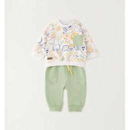 MINIBANDA M&auml;dchen Sportanzug "BABY BOY TWO PIECES SET"wei&szlig;, multicolour print, Gr. 86, 100% Baumwolle, Sportanz&uuml;ge