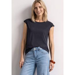 Street One Damen T-Shirt, schwarz, Gr. 42, unifarben, Web, 50% Baumwolle, 50% Modal, Shirts, mit Rundhalsausschnitt