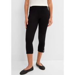 bonprix Damen Caprileggings, schwarz, Gr. 44, Jersey, Obermaterial: 95% Baumwolle, 5% Elasthan, Hosen, aus Baumwolle mit Elasthan, Skinny Fit, mit