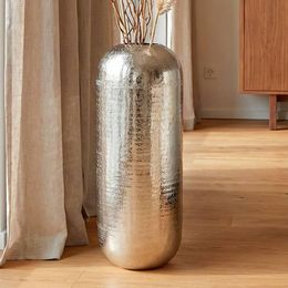Pharao24.de Wohnzimmerdeko Vase Blumengef&auml;&szlig; aus Metall Hammerschlag Optik