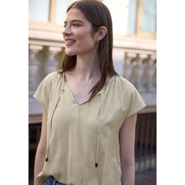 Damen Kurzarmbluse, beige, Gr. 40, STREET ONE STUDIO, unifarben, Stoff, 100% Viskose, Blusen, aus softer Viskose