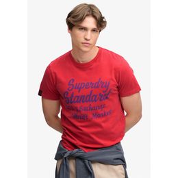 Superdry Herren Rundhalsshirt "VINTAGE SCRIPT TEE", rot, Gr. M, bedruckt, Single Jersey, Obermaterial: 100% Baumwolle, Shirts, Baumwolle, relaxed fit