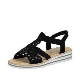 Rieker Damen Sandale, Gr. 37, schwarz, Nubuklederimitat, Textil, unifarben, Schuhe, Keilsandalette, Sommerschuh, Urlaubsschuh mit Glitzersteine
