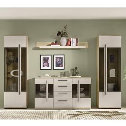 Pharao24.de Wohnwand modern Design Wohnwand in Beigegrau und Wildeiche Bianco (vierteilig)