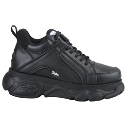 Buffalo Damen Plateausneaker "CORIN", Gr. 39, schwarz, Lederimitat, Schuhe, Schn&uuml;rschuh, Freizeitschuh, Ugly Sneaker mit typischer Plateausohle