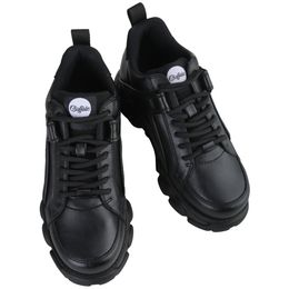 Buffalo Damen Plateausneaker "CORIN", Gr. 38, schwarz, Lederimitat, Schuhe, Schn&uuml;rschuh, Freizeitschuh, Ugly Sneaker mit typischer Plateausohle
