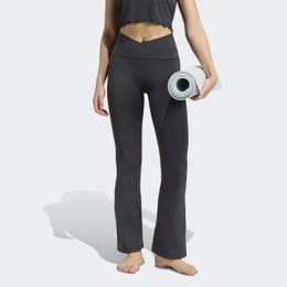 Damen Trainingstights "3-STREIFEN STUDIO ALL ME FLARE X-OVER LEGGINGS", schwarz, Gr. XL, adidas Performance, Obermaterial: 80% Polyester, 20%