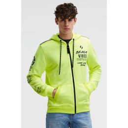 CAMP DAVID Herren Kapuzensweatjacke, gelb, Gr. XL, bedruckt, Material: 60% Polyester, 40% Baumwolle, Sweatjacken, mit Baumwolle