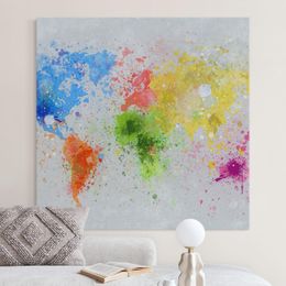Bilderwelten Akustikbild Bunte Farbspritzer Weltkarte