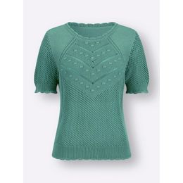 Inspirationen Damen Ajourpullover "Pullover", gr&uuml;n, Gr. 38, unifarben, 100% Baumwolle, Pullover