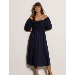 Apricot Damen Maxikleid "Langes Kleid mit Bardot-Ausschnitt", blau, Gr. 40, uni, gewebt, Obermaterial: 83% Viskose CV. 17% Leinen LI., Kleider, mit