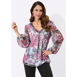 Lady Damen Longbluse, bunt, Gr. 52, gebl&uuml;mt, gemustert, mehrfarbig, 100% Polyester, Blusen