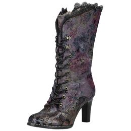 Laura Vita Damen High-Heel-Stiefel "Laura Vita Stiefel Leder/Textil", Gr. 40, lila, Leder, Textil, Schuhe