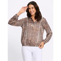 Lady Damen Schlupfbluseschlamm, ecru, bedruckt, Gr. 52, gebl&uuml;mt, gemustert, mehrfarbig, 100% Polyester, Blusen