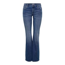Only Damen Bootcut-Jeans "ONLPHOEBE LW B-POC FLARE DNM PIM454 NOOS", blau, Gr. 28, unifarben, Denim/Jeans, Obermaterial: 65% Baumwolle, 18%