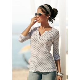 Lascana Damen Blusenshirt "mit Knopfleiste", wei&szlig;, Gr. 44, gemustert, Single Jersey, Obermaterial: 65% Polyester (REPREVE), 35% Viskose, Shirts,