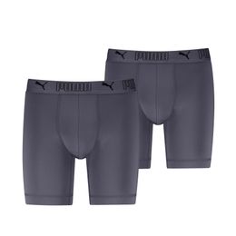 Puma Herren Langer Boxer "Puma MEN SPORT MICROFIBER LONG BOXERS 2P", Gr. M, grau, Jersey, Obermaterial: 88% Polyester, 12% Elasthan, Unterhosen, mit