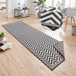 Teppich NORTHRUGS, B:80cm H:5mm L:250cm, schwarz, Kunstfaser, Wohnzimmer, Teppiche, "Palma Wendeteppich", In-& Outdoor, Wetterfest, Balkon, L&auml;ufer,