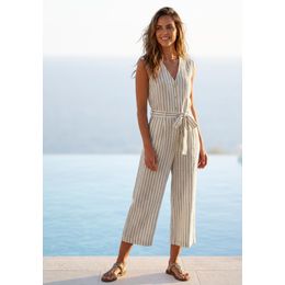 Lascana Damen Overall, schwarz, Gr. 40, gestreift, Web, Obermaterial: 85% Viskose, 15% Leinen, Overalls, und Taschen, sommerlicher Jumpsuit,