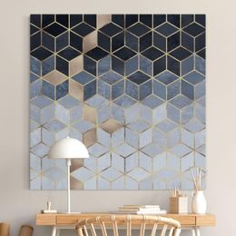 Bilderwelten Akustikbild Blau Wei&szlig; goldene Geometrie