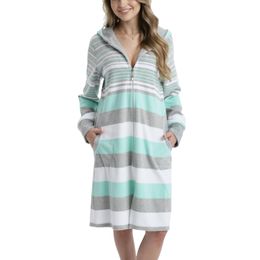 Damenbademantel AQUARTI, gr&uuml;n, Obermaterial: 80% Baumwolle CO. 20% Polyester PES., Hausm&auml;ntel, "Bademantel Aquarti Damen Frottee Bademantel Gestreift