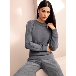 Heine Damen Strickpullover "Pullover", grau, Gr. 44, unifarben, 50% Baumwolle, 50% Polyacryl, Pullover