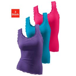 H.I.S. H.I.S Damen Tanktop "mit Spitze", bunt, Basic, Gr. 32, unifarben, Feinripp, Obermaterial: 100% Baumwolle, Tops, aus reiner Baumwolle, Feinripp,