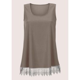 Madeleine Mode MADELEINE Damen Blusentop "Top Feminines Blusentop mit Spitzenbesatz", beige, Modern, Gr. 42, Obermaterial: 100% Polyester PES., Blusen
