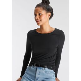 Tamaris Damen Langarmshirt "aus elastischer Viskosemischung, figurbetonte Passform", schwarz, Basic, Gr. 40, unifarben, Jersey, Obermaterial: 95%