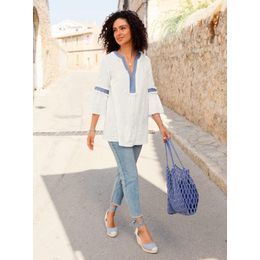Inspirationen Damen Longbluse, wei&szlig;, Gr. 40, unifarben, 100% Baumwolle, Besatz:100% Baumwolle, Blusen