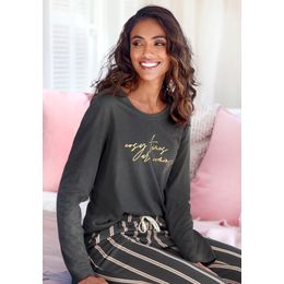 Lascana Damen Pyjamaoberteil, Gr. 40, grau, Single Jersey, Obermaterial: 50% Baumwolle, 50% Viskose, unifarben, Basic, Shirts, mit Folienprint