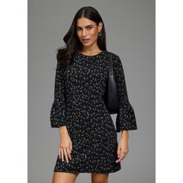 Laura Scott Damen Minikleid, schwarz, Gr. 40, gemustert, Jersey, Obermaterial: 68% Polyester, 30% Viskose, 2% Elasthan, Kleider, in figurbetonter