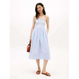 Tommy Hilfiger Damen Sommerkleid "SWIMSHOP SEERSUCKER SMOCKED DRS", blau, Gr. L, gestreift, Web, Obermaterial: 100% Baumwolle, Kleider, mit schmalen