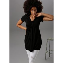 Damen Tunika, schwarz, Gr. 36, Aniston SELECTED, unifarben, Jersey, Obermaterial: 95% Viskose, 5% Elasthan, Tuniken, mit Raffung im Brustbereich