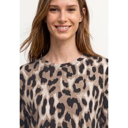 Street One Damen Rundhalsshirt, beige, Gr. 42, gemustert, Stoff, 95% Viskose, 5% Elasthan, Shirts, aus strecthigem Viskosematerial