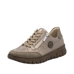 Rieker Damen Plateausneaker, Gr. 41, beige, Lederimitat, metallic, Schuhe, Schn&uuml;rschuh, Halbschuh, Freizeitschuh in Bequemweite G (= weit)