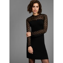 Laura Scott Damen Spitzenkleid, schwarz, Gr. 48, gebl&uuml;mt, unifarben, Jersey, Obermaterial: 95% Viskose, 5% Elasthan. Besatz: 100% Polyester. Spitze: