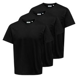 Only & Sons ONLY & SONS Herren Rundhalsshirt "ONSJEFF REG SS TEE 3-PACK OTL", schwarz, Gr. XL, unifarben, Jersey, Obermaterial: 60% Baumwolle, 40% Polyester,