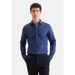 Seidensticker Herren Businesshemd "Schwarze Rose", blau, Gr. 38, bedruckt, 100% Baumwolle, Hemden, Slim 1/1 Kentkragen Druck
