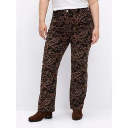 Damen Samthose, braun, Gr. 42, sheego by Joe Browns, Paisley, bedruckt, gemustert, mehrfarbig, 97% Baumwolle, 3% Elasthan, Hosen