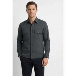 OLYMP Herren Hemdjacke, grau, Gr. XL, Web, Obermaterial: 55% Leinen, 45% Baumwolle, Jacken, Overshirt, Leinen, Modern Fit, Kentkragen
