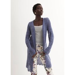 bonprix Damen Longstrickjacke, blau, Gr. 44, gemustert, unifarben, Strick, Obermaterial: 50% Baumwolle, 50% Polyacryl, Strickjacken, lockere und